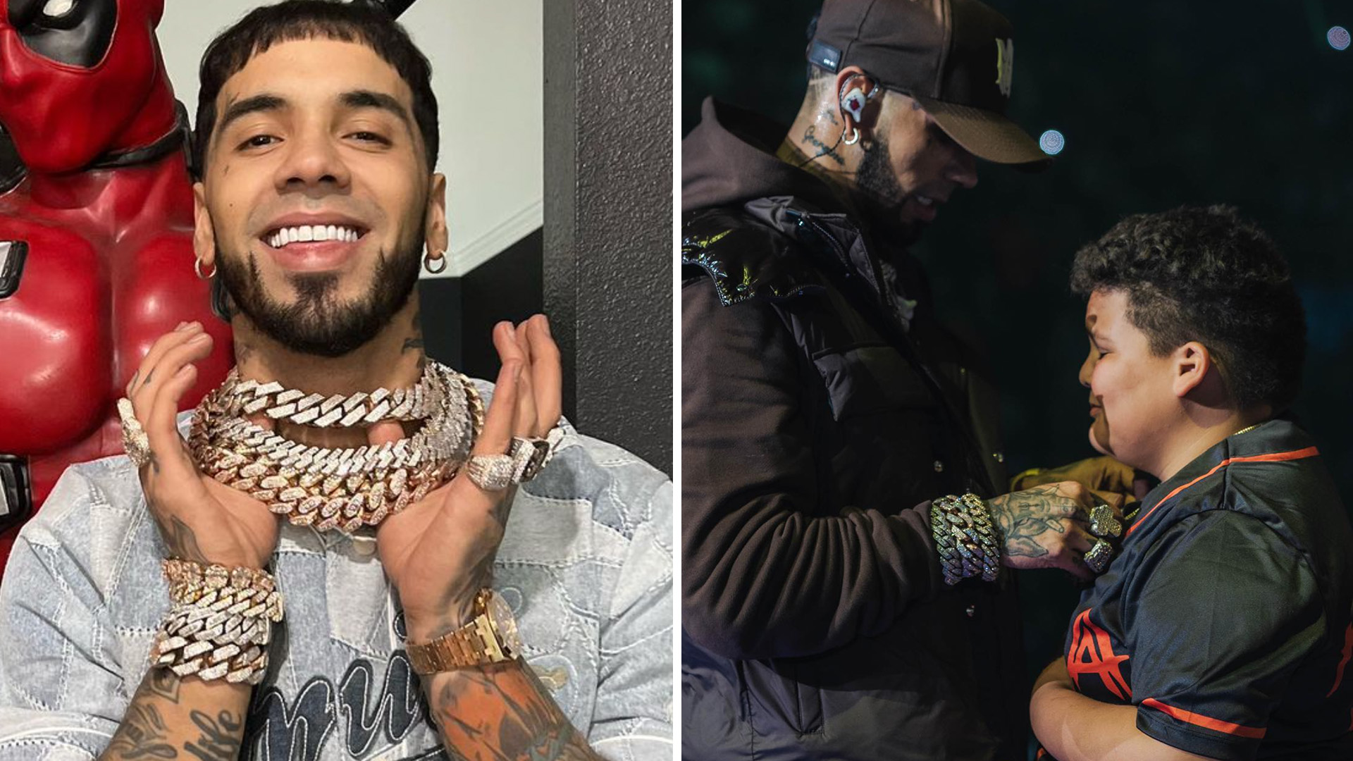 Anuel le regaló dos de sus cadenas a un pequeño fan en pleno concierto ...