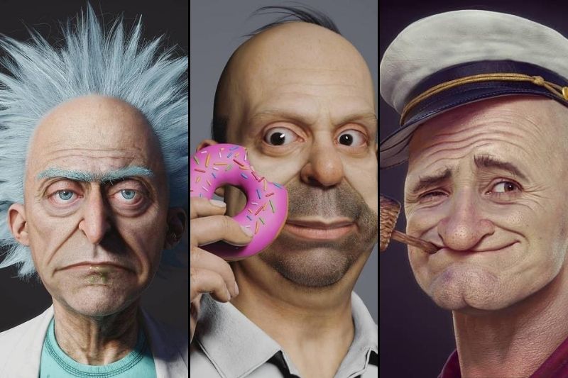 Así serían Homero Simpson, Rick y Morty, Popeye y otros personajes ...