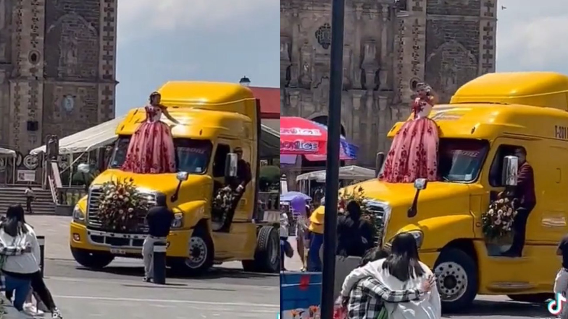 VIDEO: Quinceañera llega a su misa sobre un trailer amarillo y se hace ...