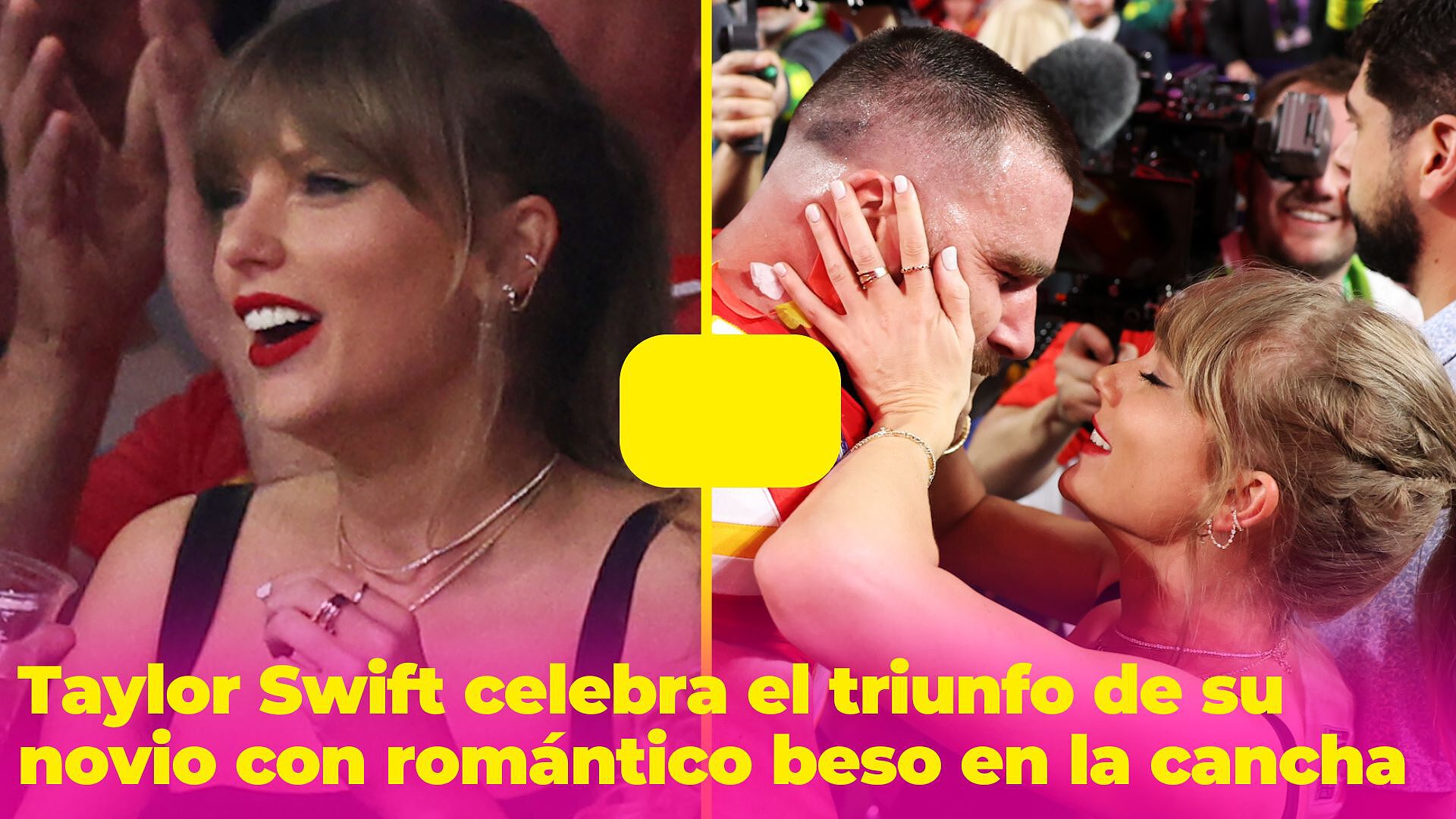 El romántico beso de Taylor Swift a Travis Kelce con el que celebraron su triunfo en el Super ...