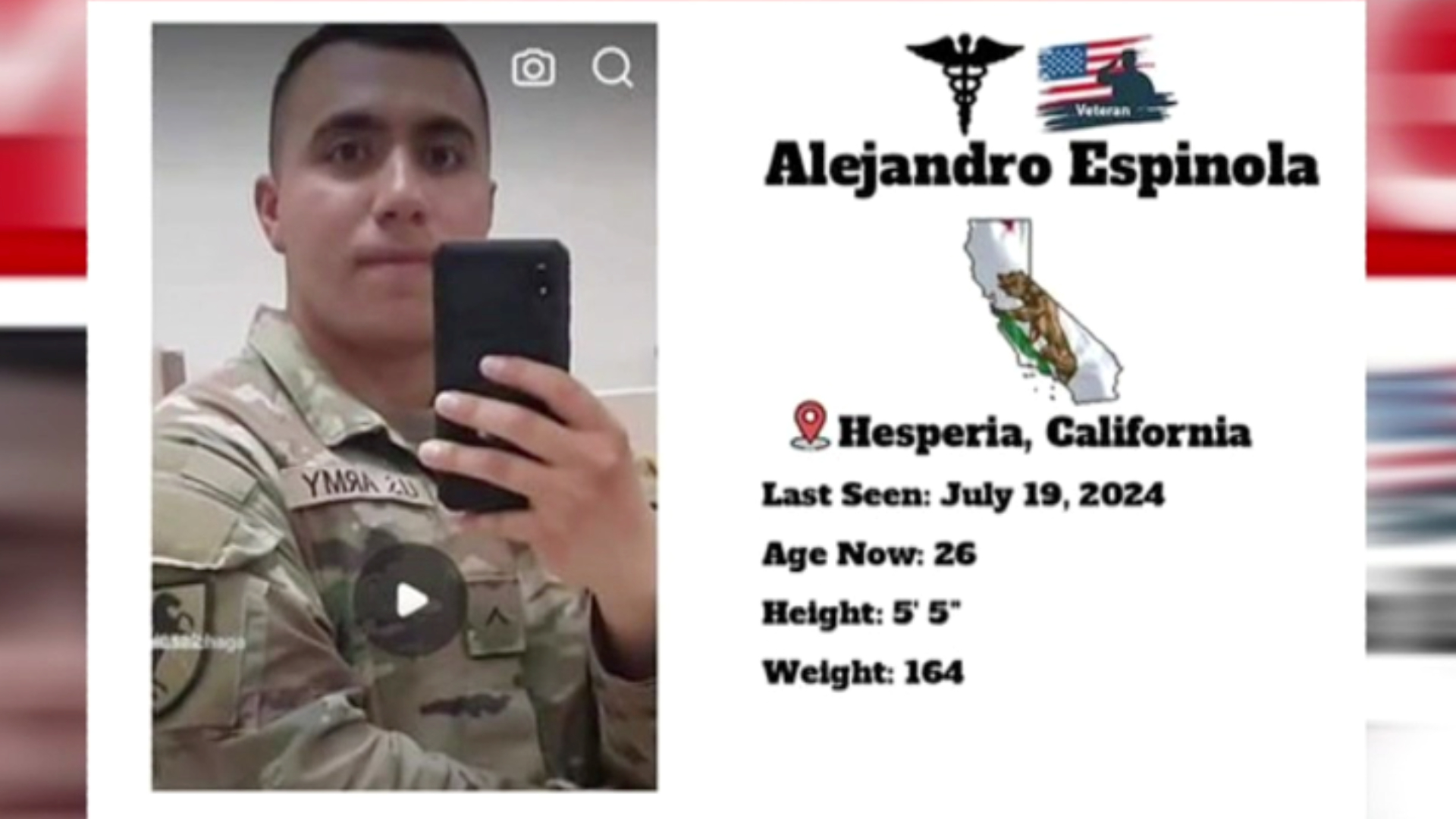 Buscan al soldado hispano Alejandro Espínola, desaparecido en Fort Irwin | Video | Univision 34 ...