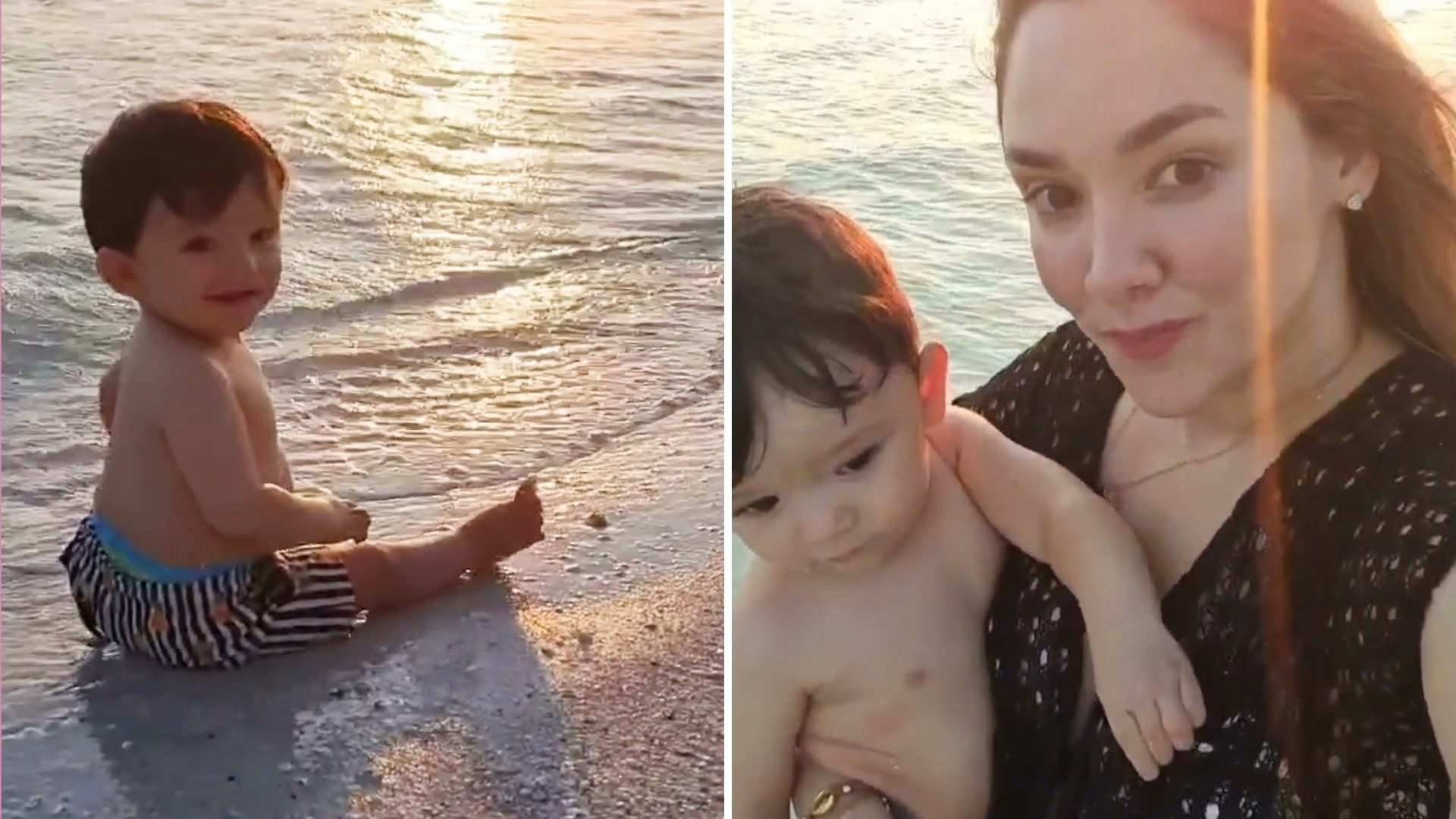 Hijo de Sherlyn se divierte a la orilla del mar y cautiva a todos con ...