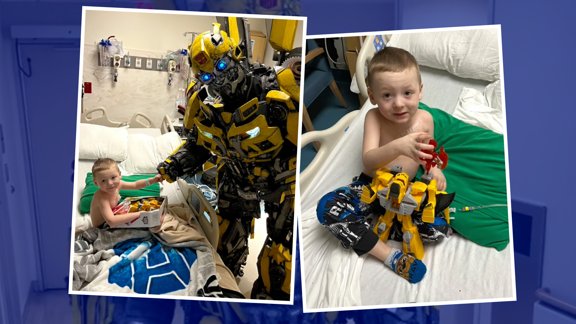 El superhéroe bumblebee visita a Keagan y Tim Linder en hospital ...