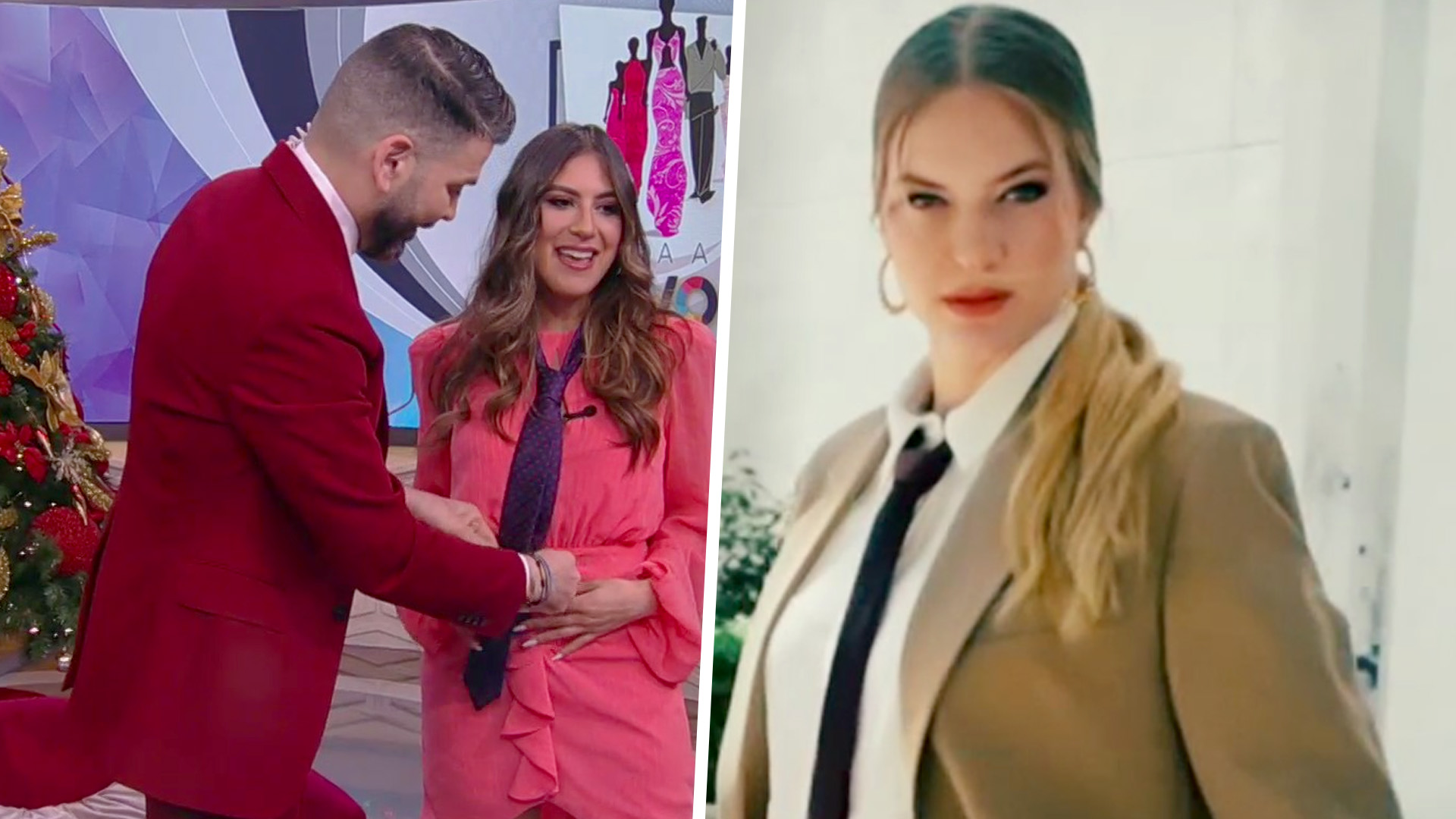 Jessi Rodríguez le pidió prestada su corbata a Jomari Goyso para crear un look muy a la moda ...