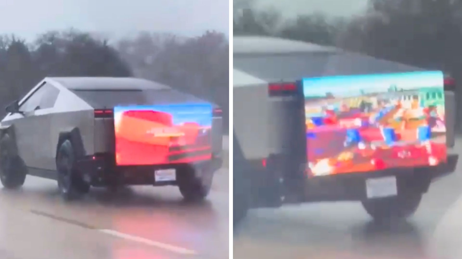 Mira el video de una Cybertruck de Tesla con una pantalla LED pegada en ...