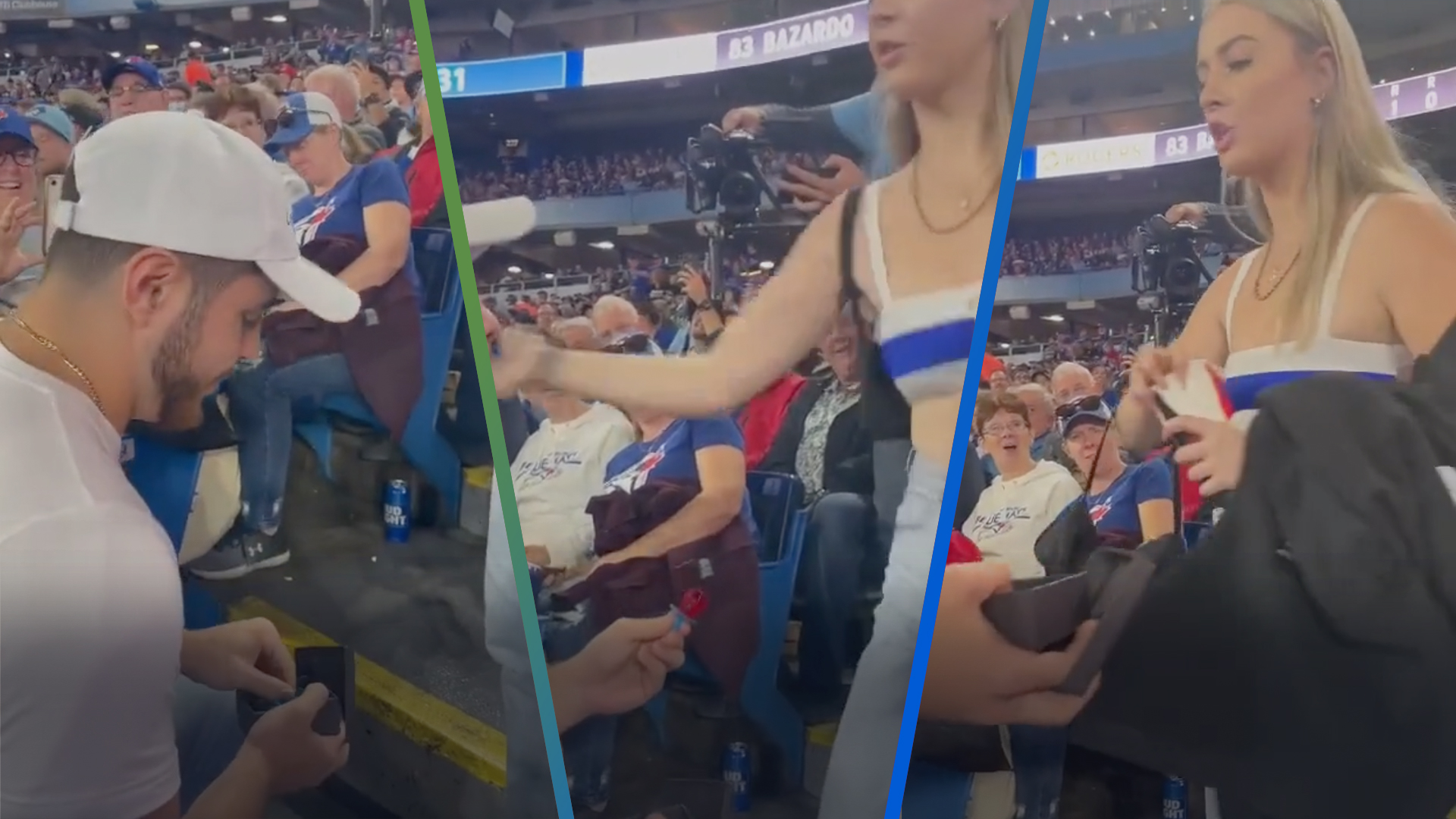 Hombre le pide matrimonio a su novia con un 'ring pop' en un partido de béisbol y termina ...