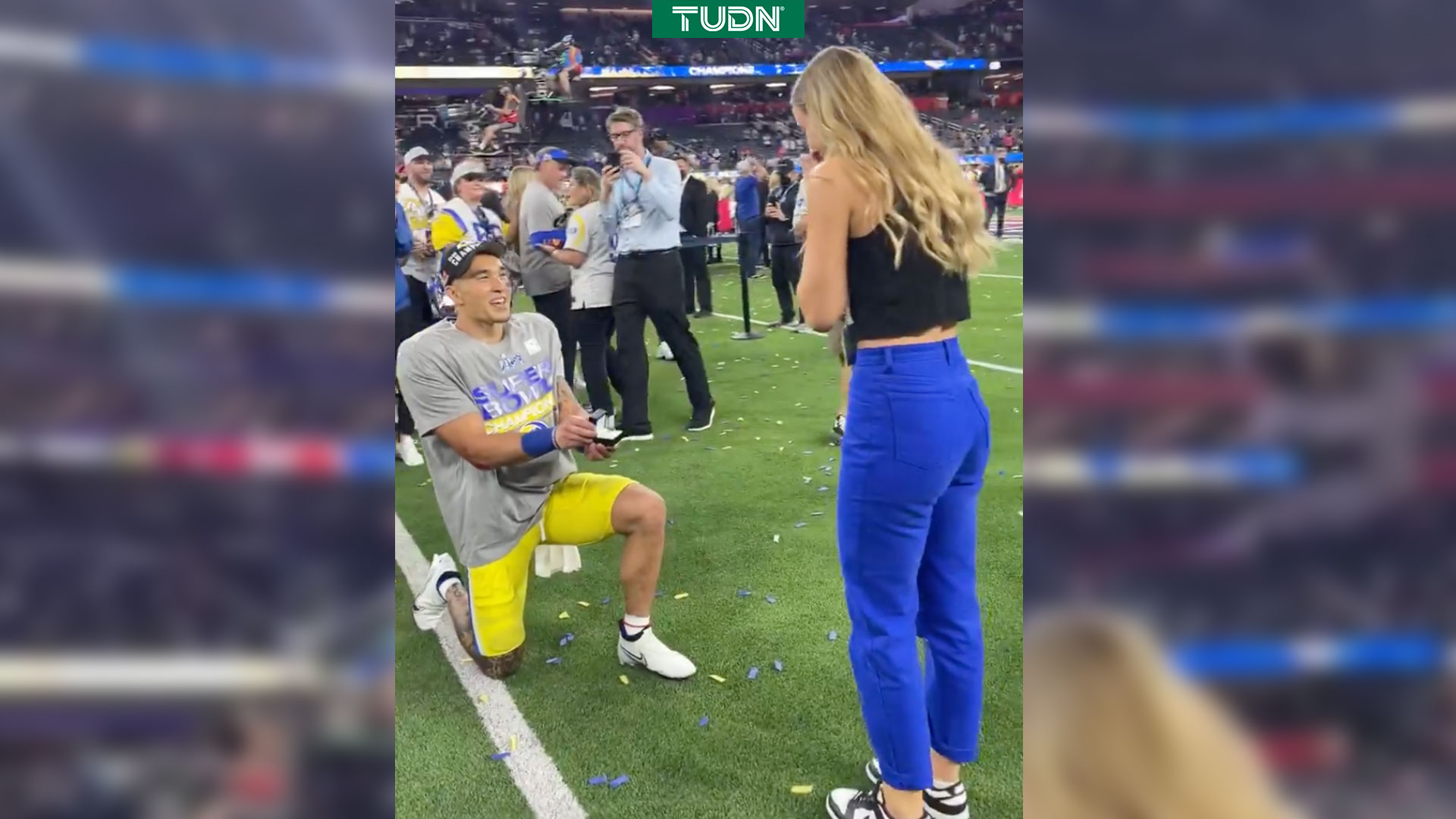 Taylor Rapp pide matrimonio en plena cancha tras ganar el Super Bowl ...