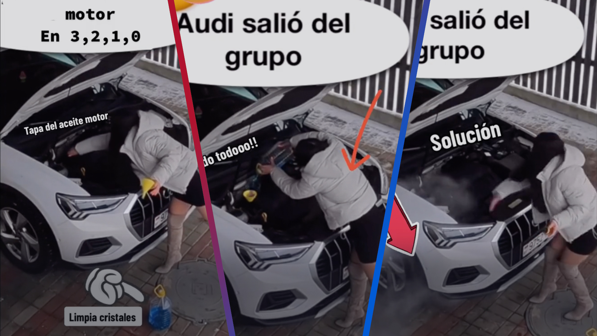 Mujer arruina carro Audi al poner por error liquido limpiaparabrisas en ...