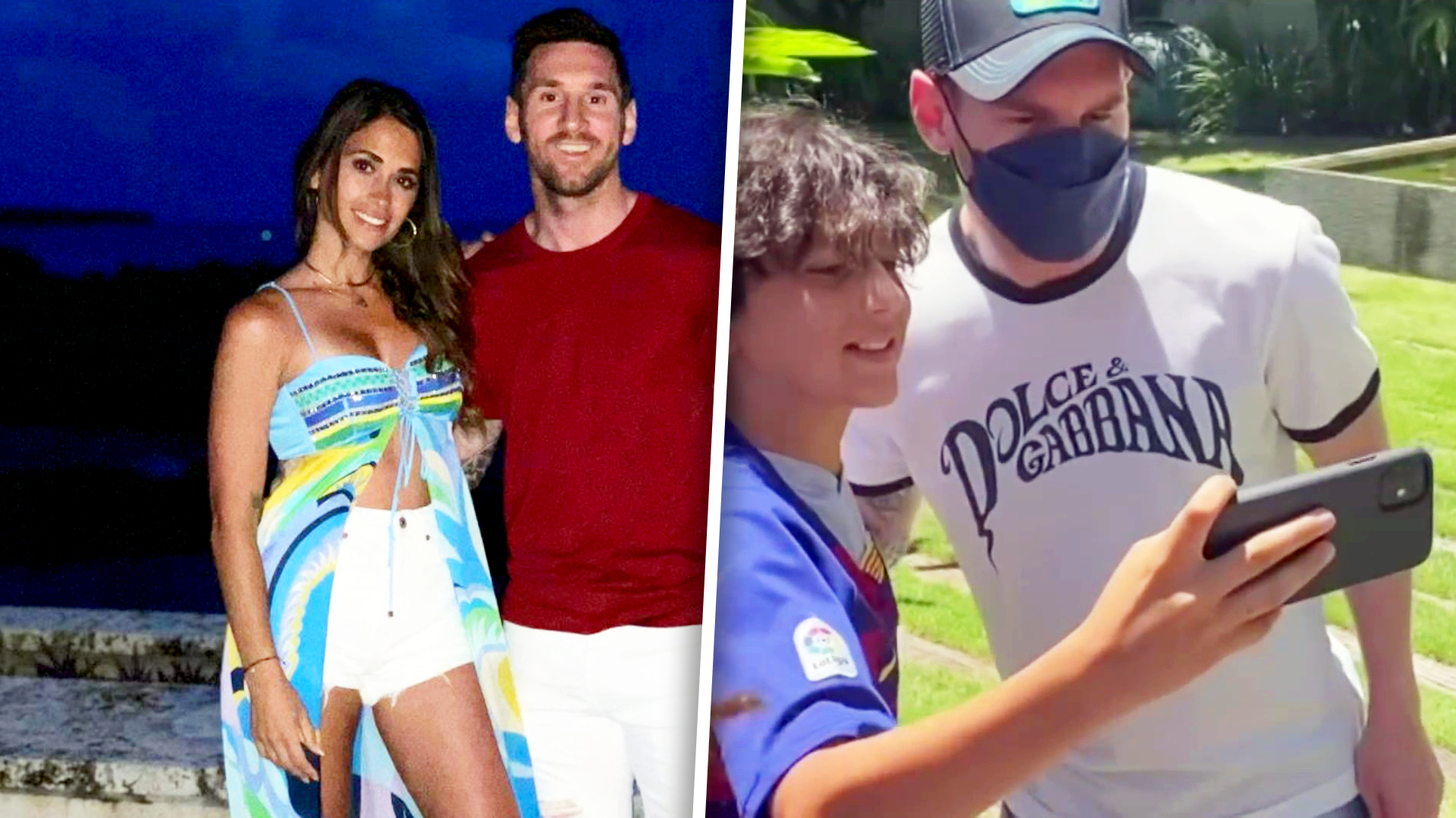 Leo Messi posa para la foto con los fans que lo siguen durante sus ...