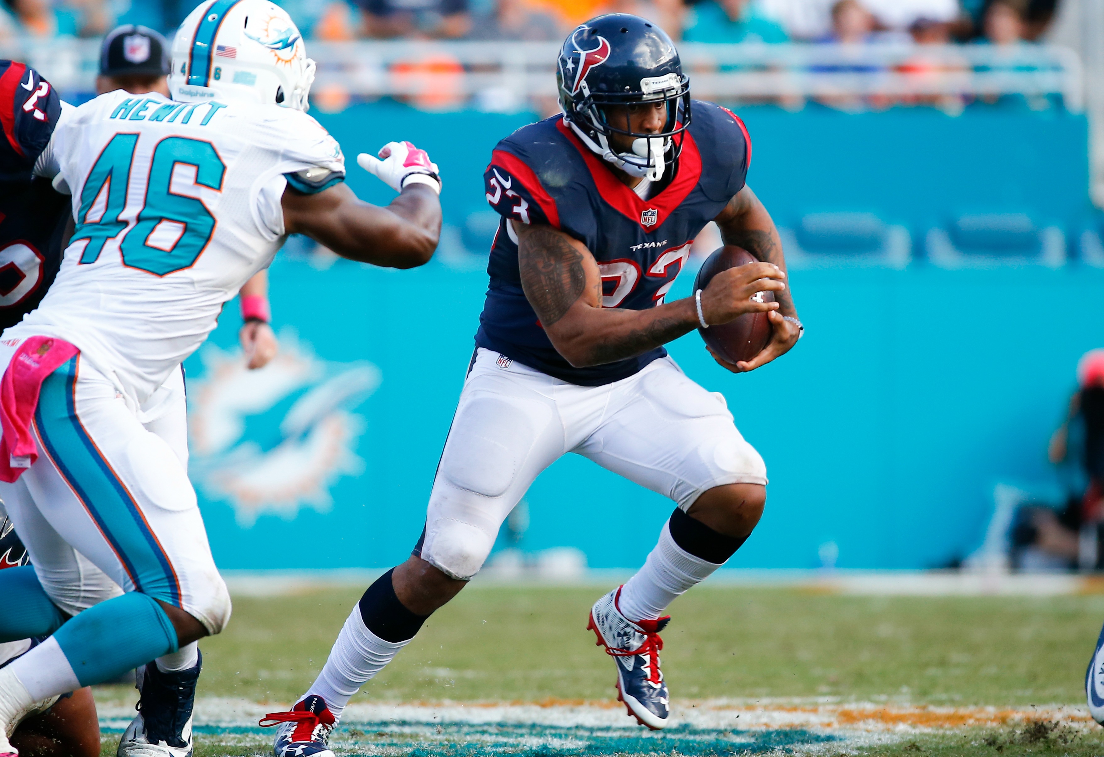 El corredor Arian Foster estará de visita con Miami Dolphins en busca ...