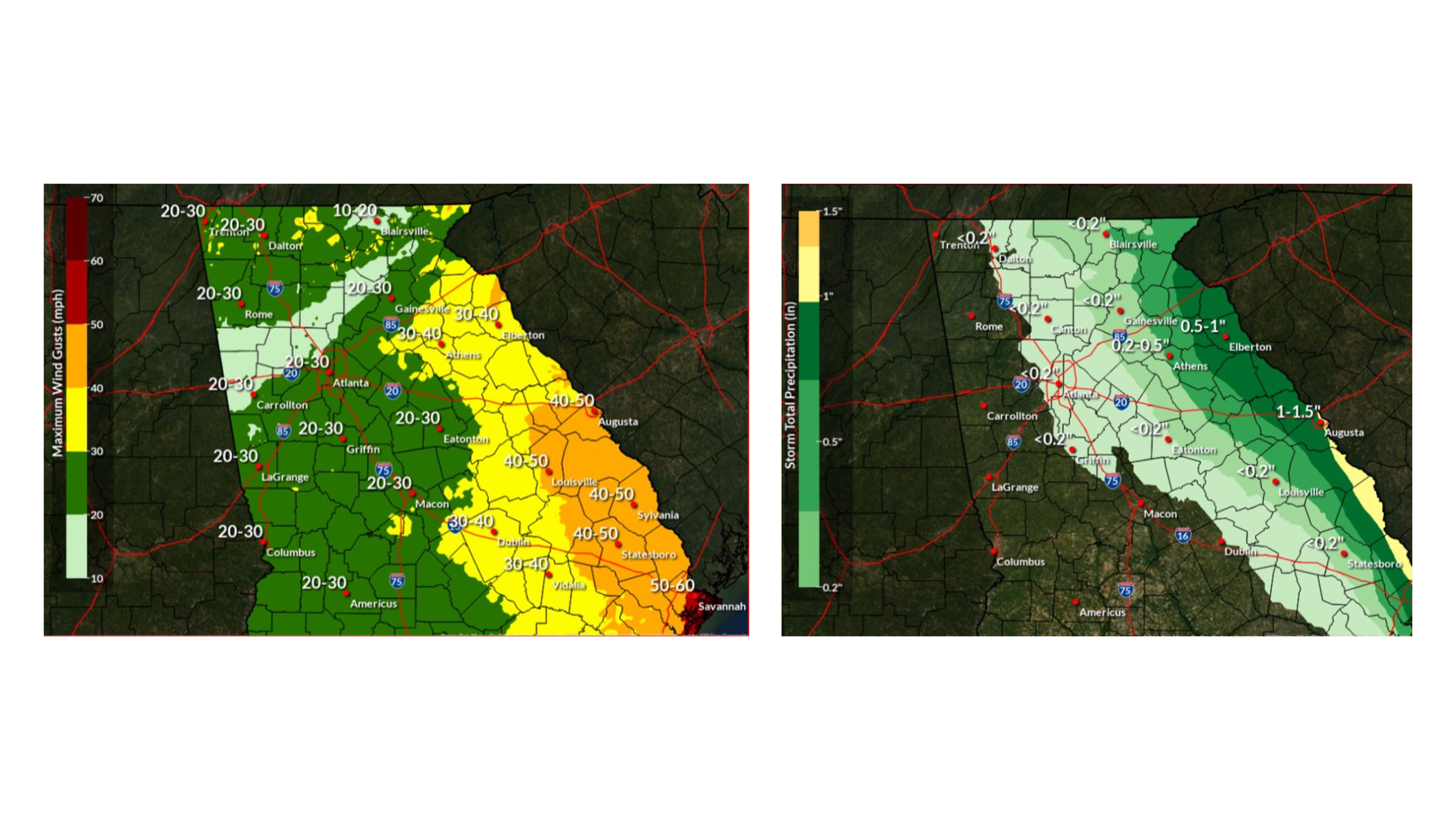 Estas son las zonas en Georgia que recibirán más lluvia y los vientos ...